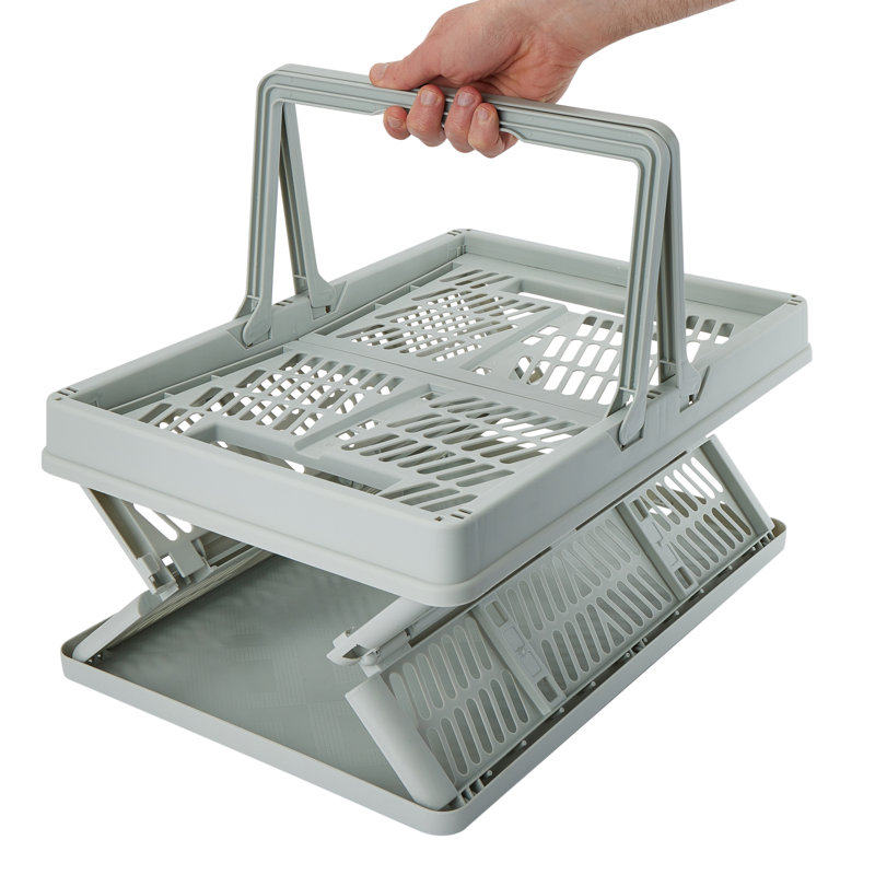 Simplify Collapsible Storage Crate with Carrying Handles in Grey | Wayfair